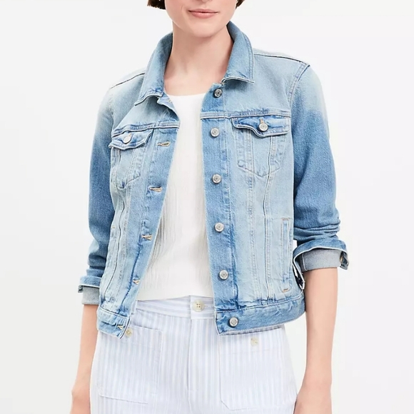 LOFT | Jackets & Coats | Loft Denim Trucker Jacket In Original Mid ...